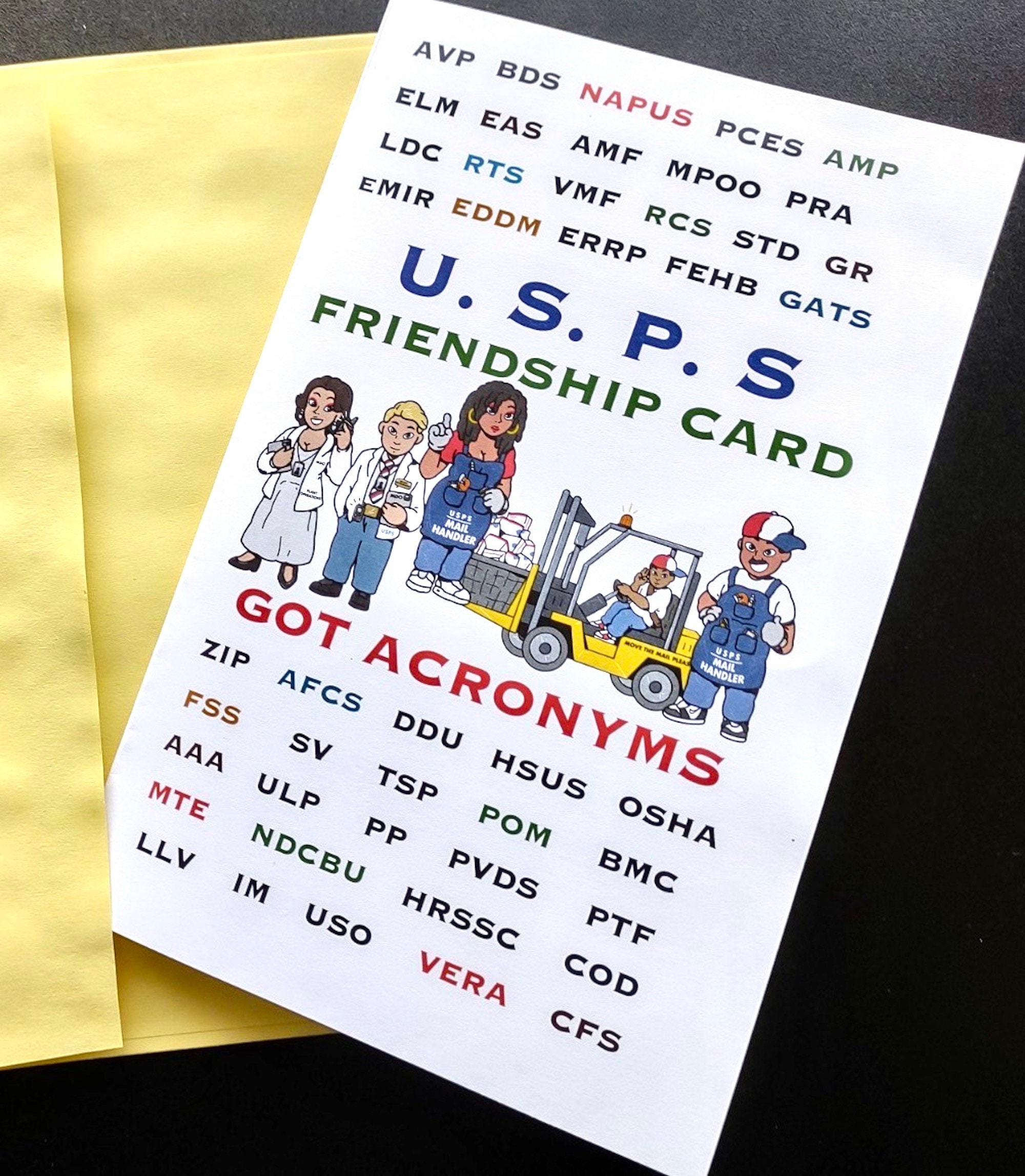 Postal Worker Fun Acronyms Card USPS Mail Handler Clerk Lingo Phrases ...