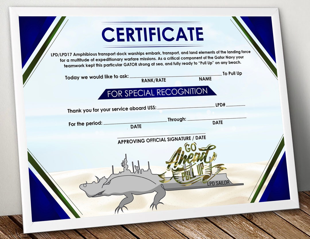 Amphibious Navy Gator Certificate: USN Achievement Award (11x17) - Etsy