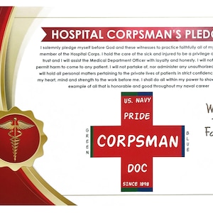 Navy Hospital Corpsman Pledge Certificate: USN Medic Appreciation ...