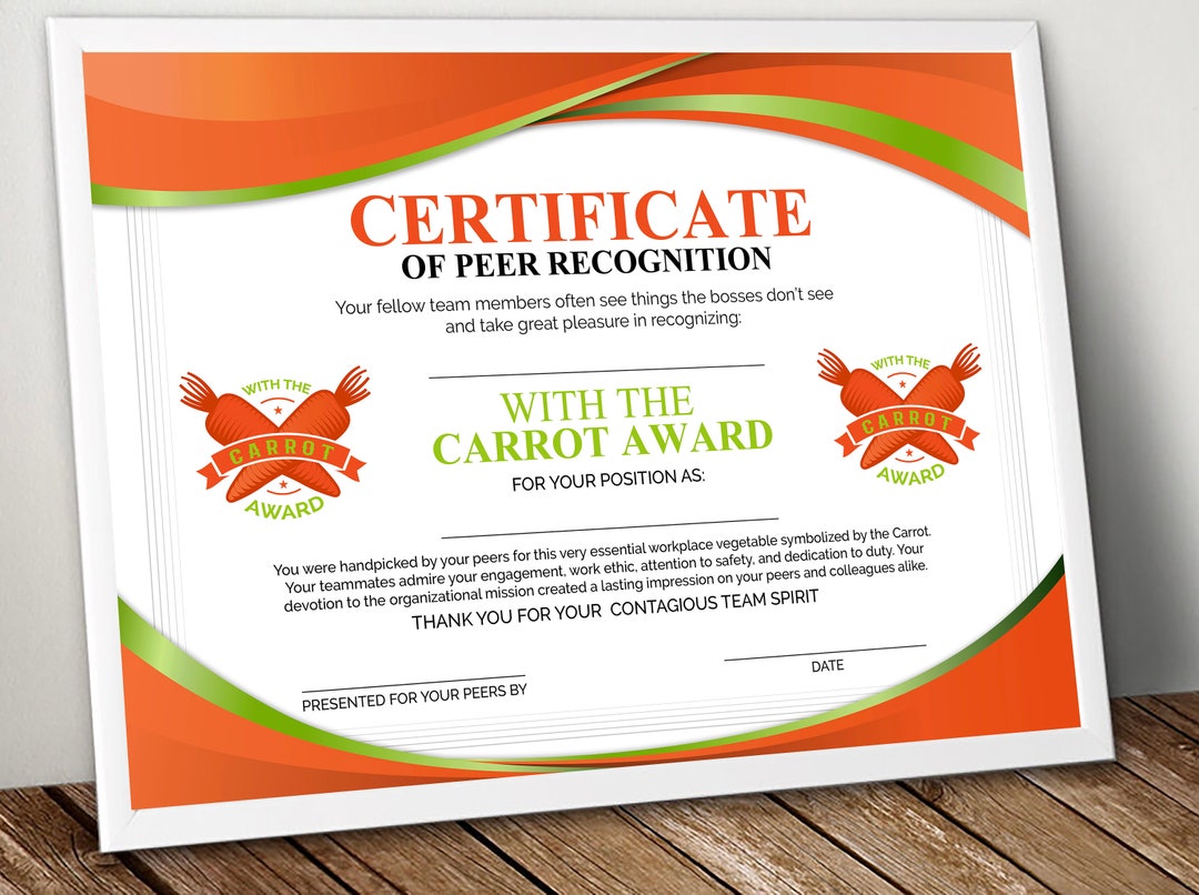 Peer Recognition Certificate: Carrot Award, Team Appreciation (11x17 ...