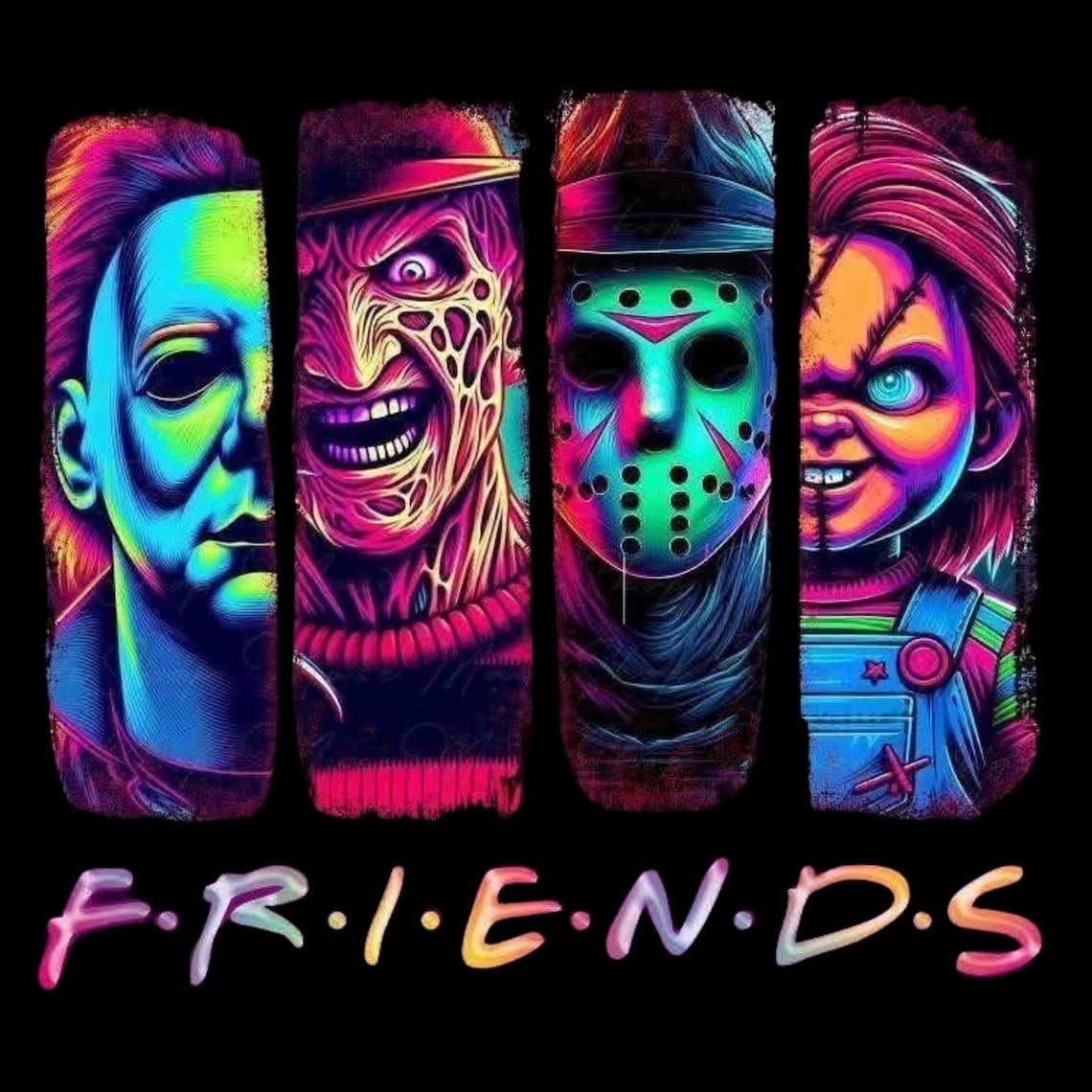 Neon Horror Movie Characters PNG: Halloween Digital Download - Etsy