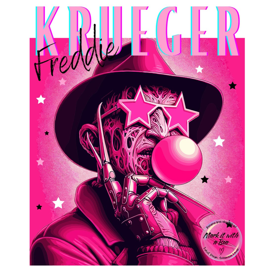 Retro Freddy Kruger Halloween Horror PNG: Pink Bubblegum Art (digital ...