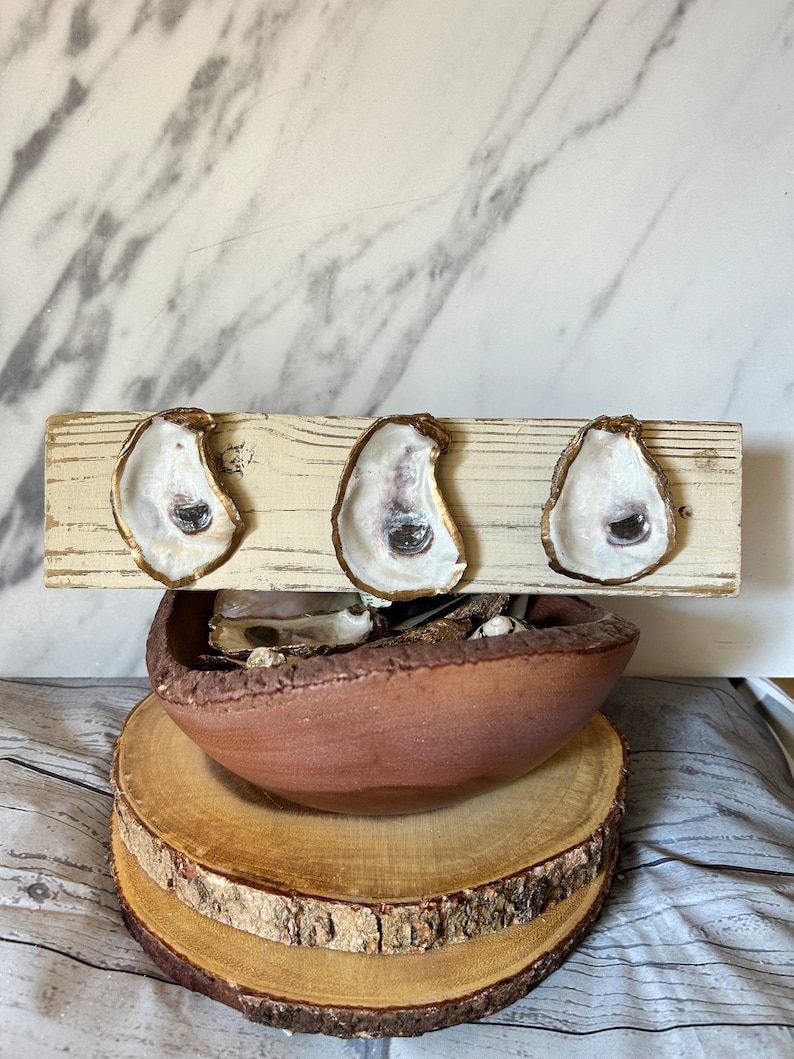 Handmade Oyster Shells Wood Decor, Coastal Beach Home, Nautical Shell ...