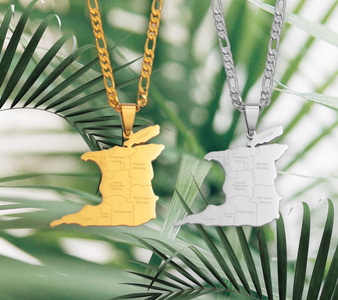 TRINIDAD Tnt Necklace LARGE Caribbean Island Stainless Steel Pendant ...