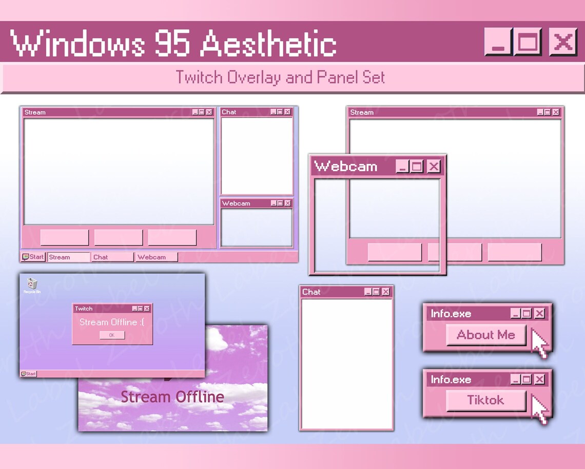 Pink Windows 95 Retro Twitch Overlay Starter Pack Animated - Etsy