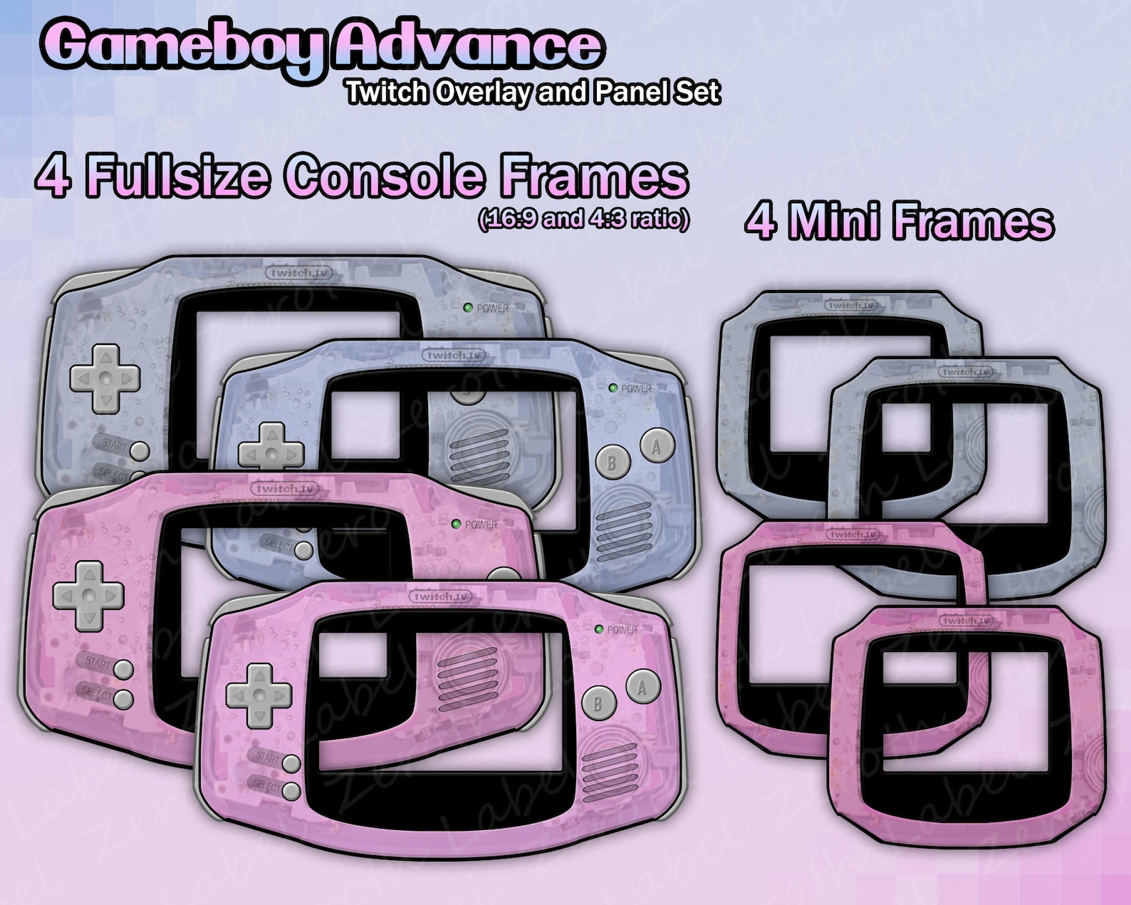 Animated Gameboy Advance Twitch Overlay Starter Pack in Glacier and Fuchsia Overlay Webcam ...