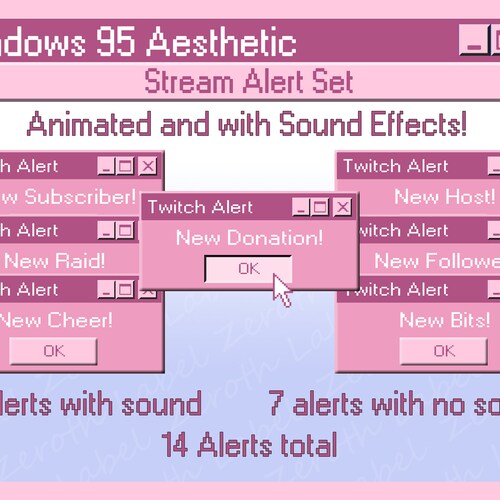 Pink Windows 95 Retro Twitch Alerts Animated With Sound - Etsy