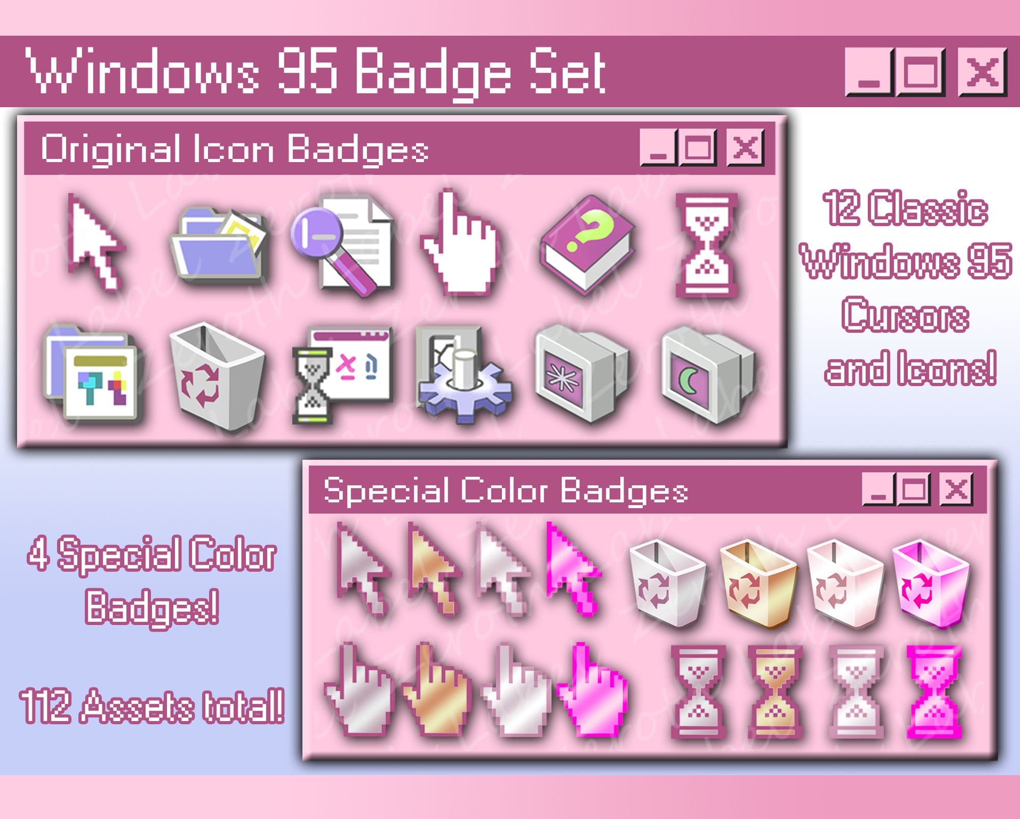 Pink Windows 95 Twitch Badges – Pastel Retro Icons (112 Assets) - Etsy