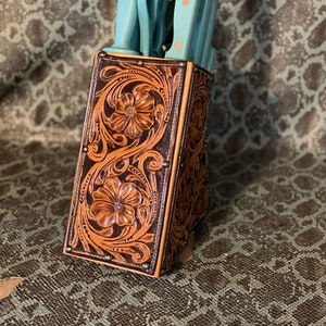 Sheridan Floral Hand Tooled Leather Knife Block - Etsy