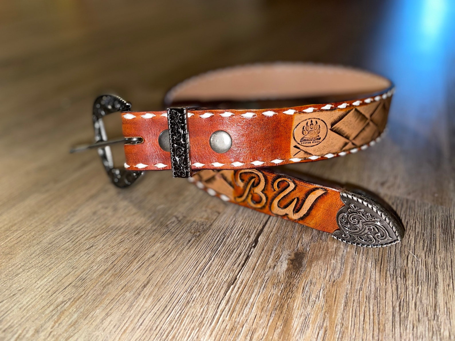 Hand Tooled Custom Quilt Pattern With Initials Leather Belt - Etsy