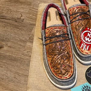 Kenworth and Sheridan Floral Custom Leather Hey Dude’s - Etsy