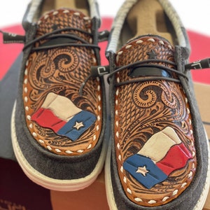 Texas Proud Custom Leather Hey Dude’s - Etsy