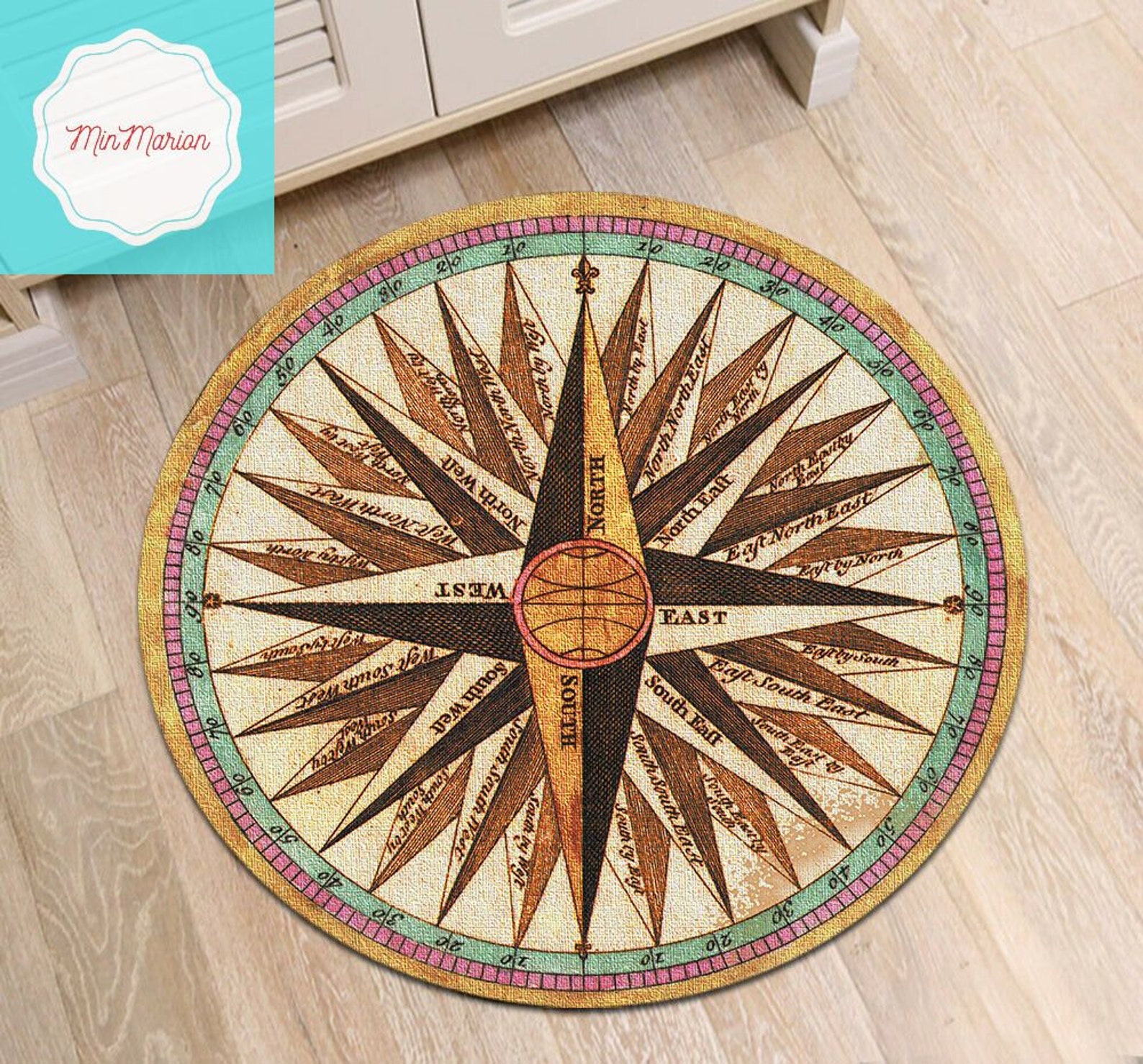 Retro Compass Rug Vintage Style Premium Round Rug Funny Rug | Etsy