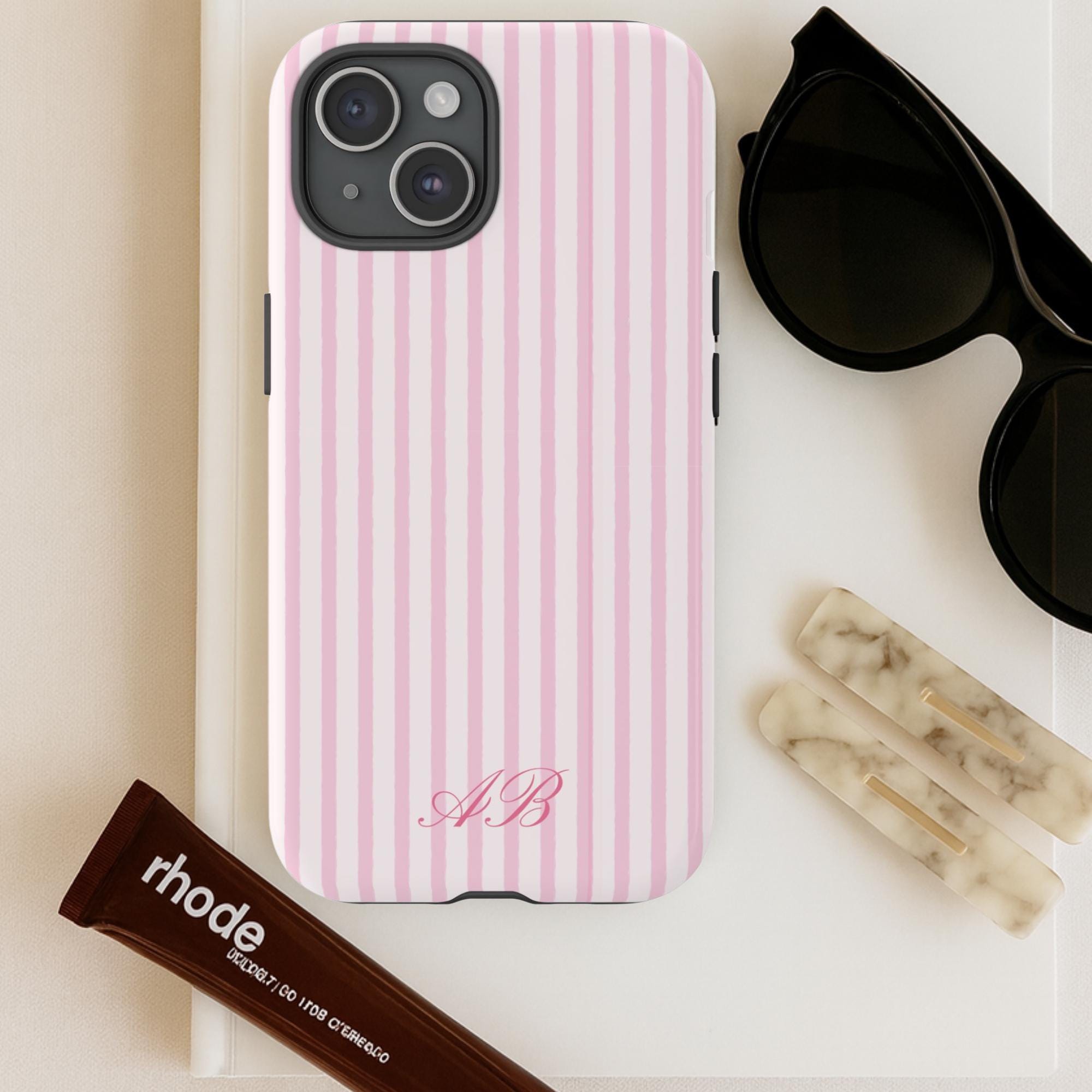 Pink Stripe Phone Case,trending Personalized Monogram Tough Phone Case ...