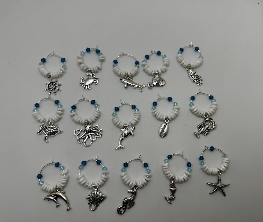 Set of 15 Ocean Beach Sea Themed Jewelry Quality Wine Charms (tags ...