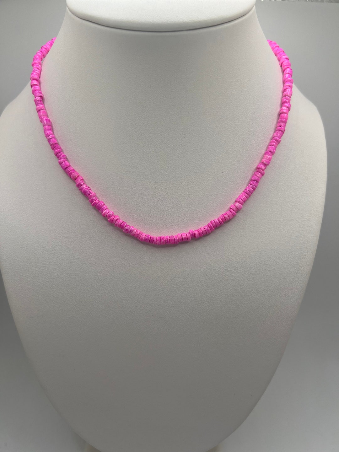 Handmade Vintage “puka Shell” Style Fuschia Pink Heishi Surfer Choker ...