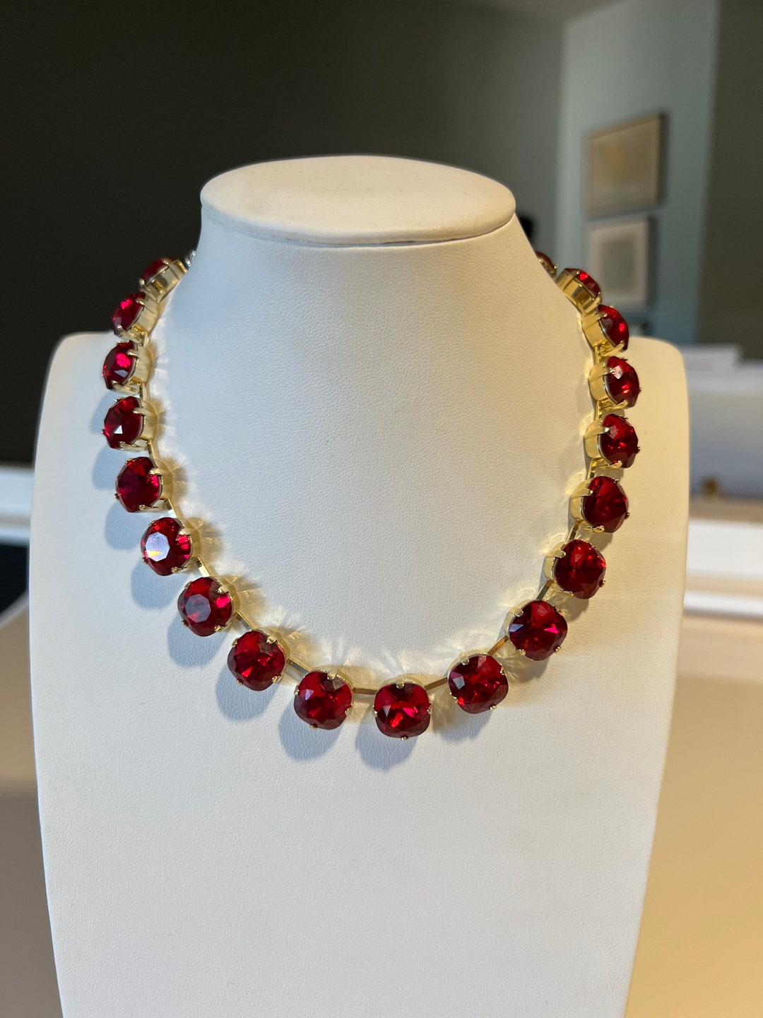 Anna Wintour Georgian Colette Style 12mm Cushion Cut Scarlet Ruby Red ...