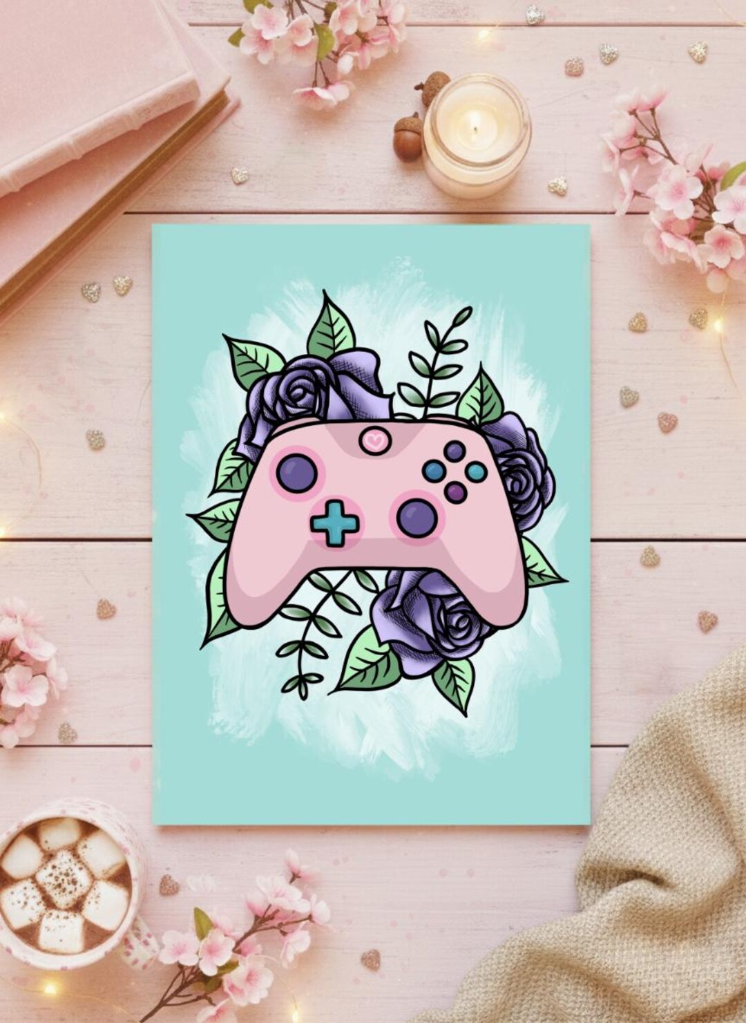 Floral Xbox Controller Art Print, Gamer Girl Wall Decor, Botanical ...