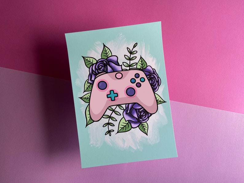 Gamer Girl Art Print Xbox Controller and Roses - Etsy UK