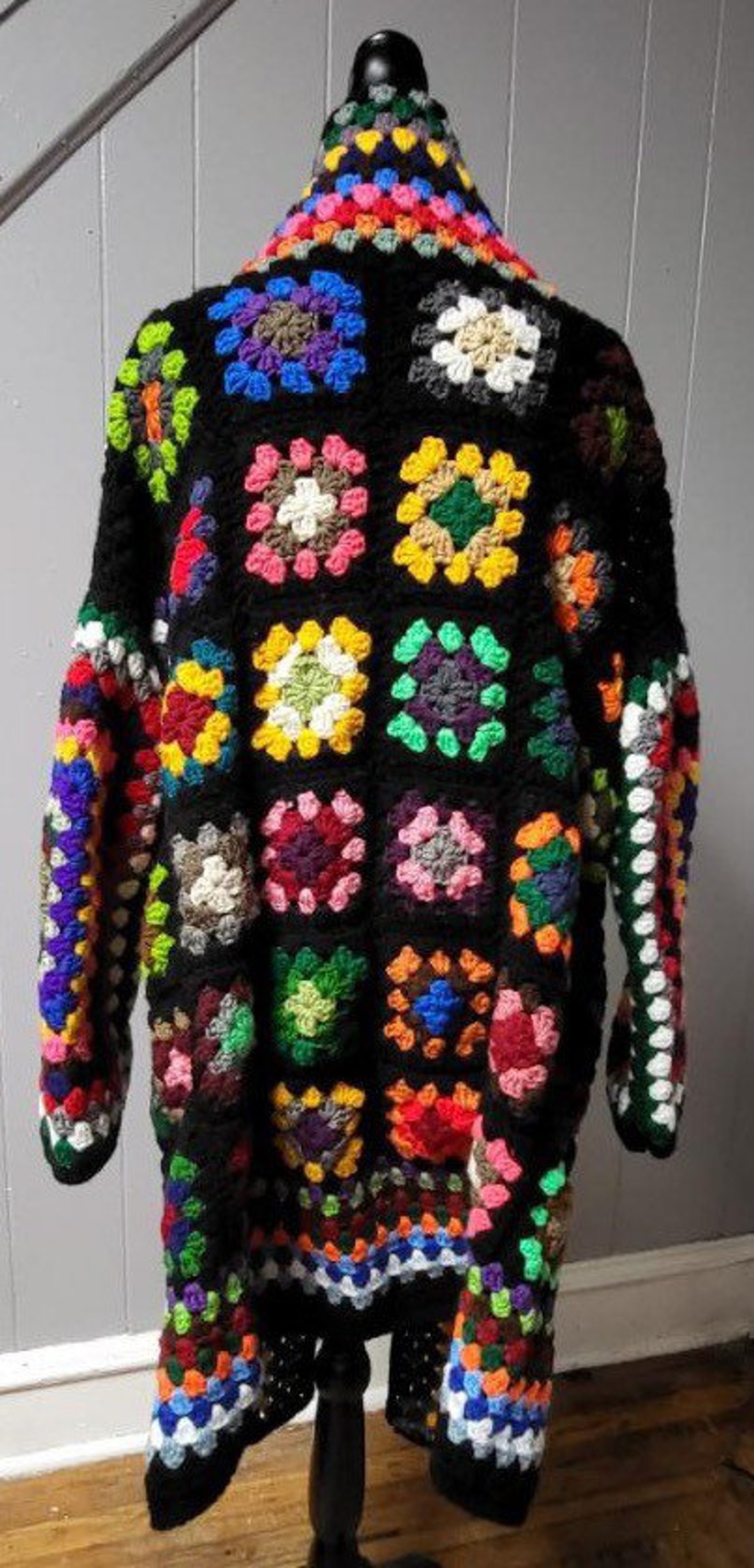 Colorful Granny Square Duster W/ Black Trim - Etsy