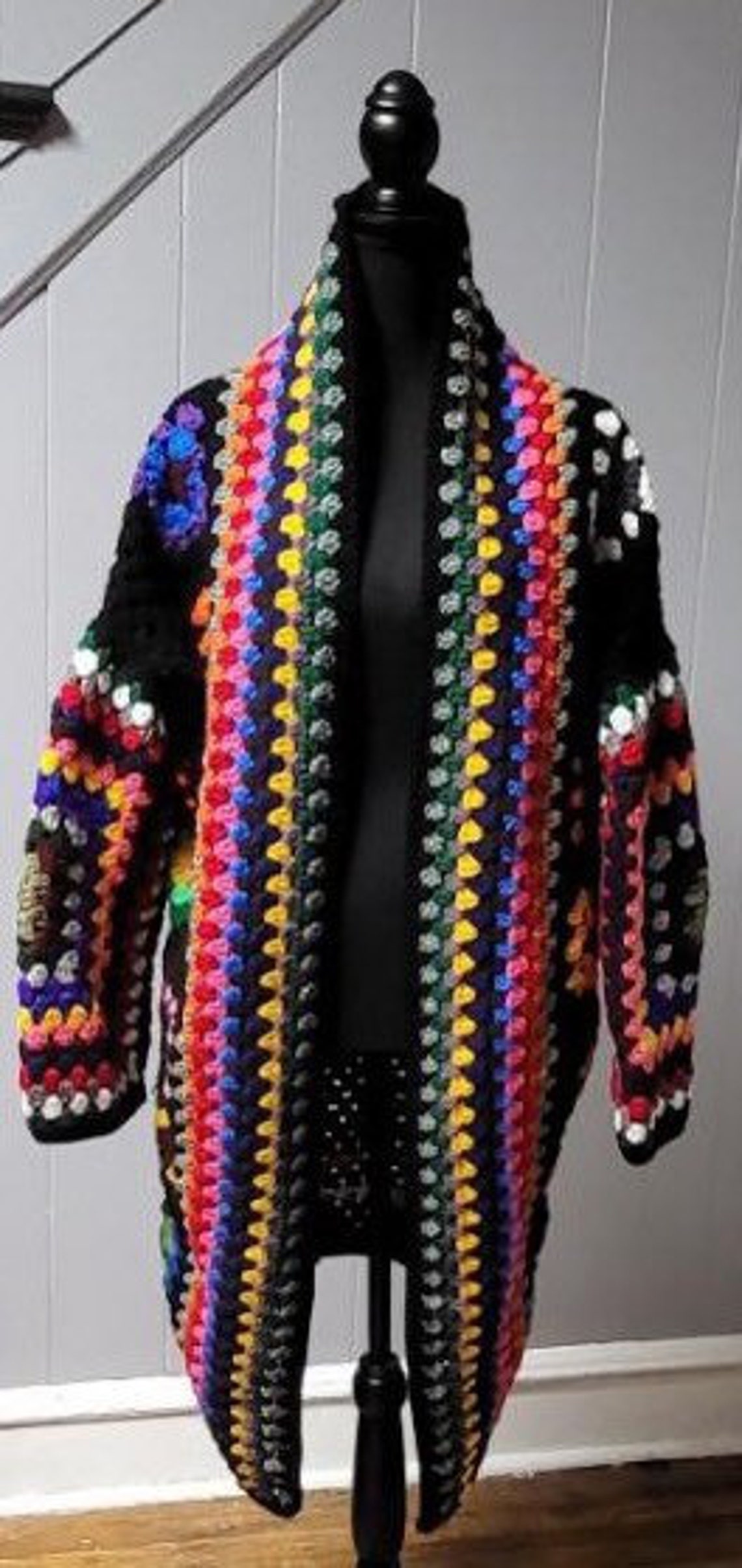 Colorful Granny Square Duster W/ Black Trim - Etsy