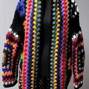 Colorful Granny Square Duster W/ Black Trim - Etsy