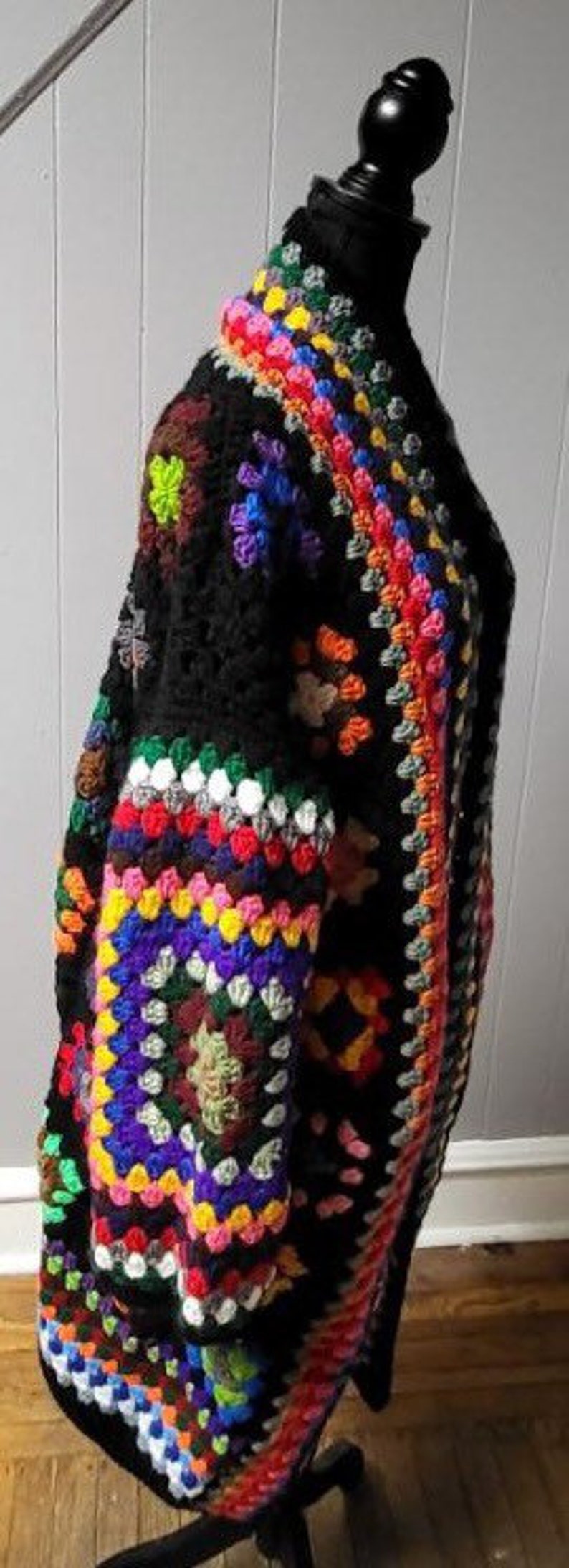Colorful Granny Square Duster W/ Black Trim - Etsy