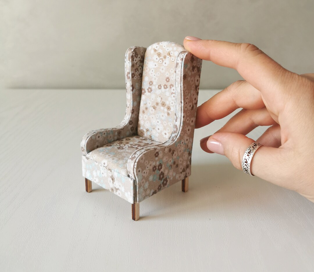 Scale 1/12. Beige Small Doll Chair With Small Flowers for Dollhouse ...