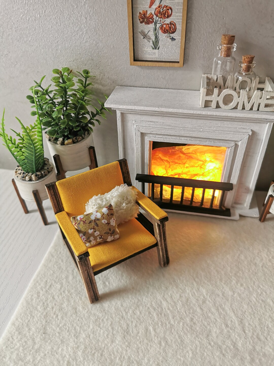 Scale 1/12. Miniature Small Armchair With Two Decorative Pillows. Mini ...