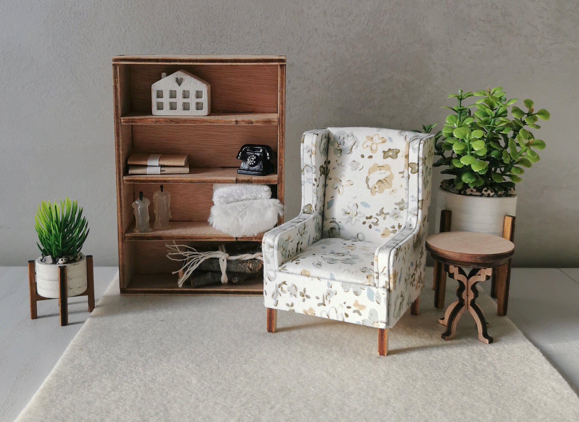 Scale 1/12. Miniature Small White Armchair With a Delicate Pattern on ...