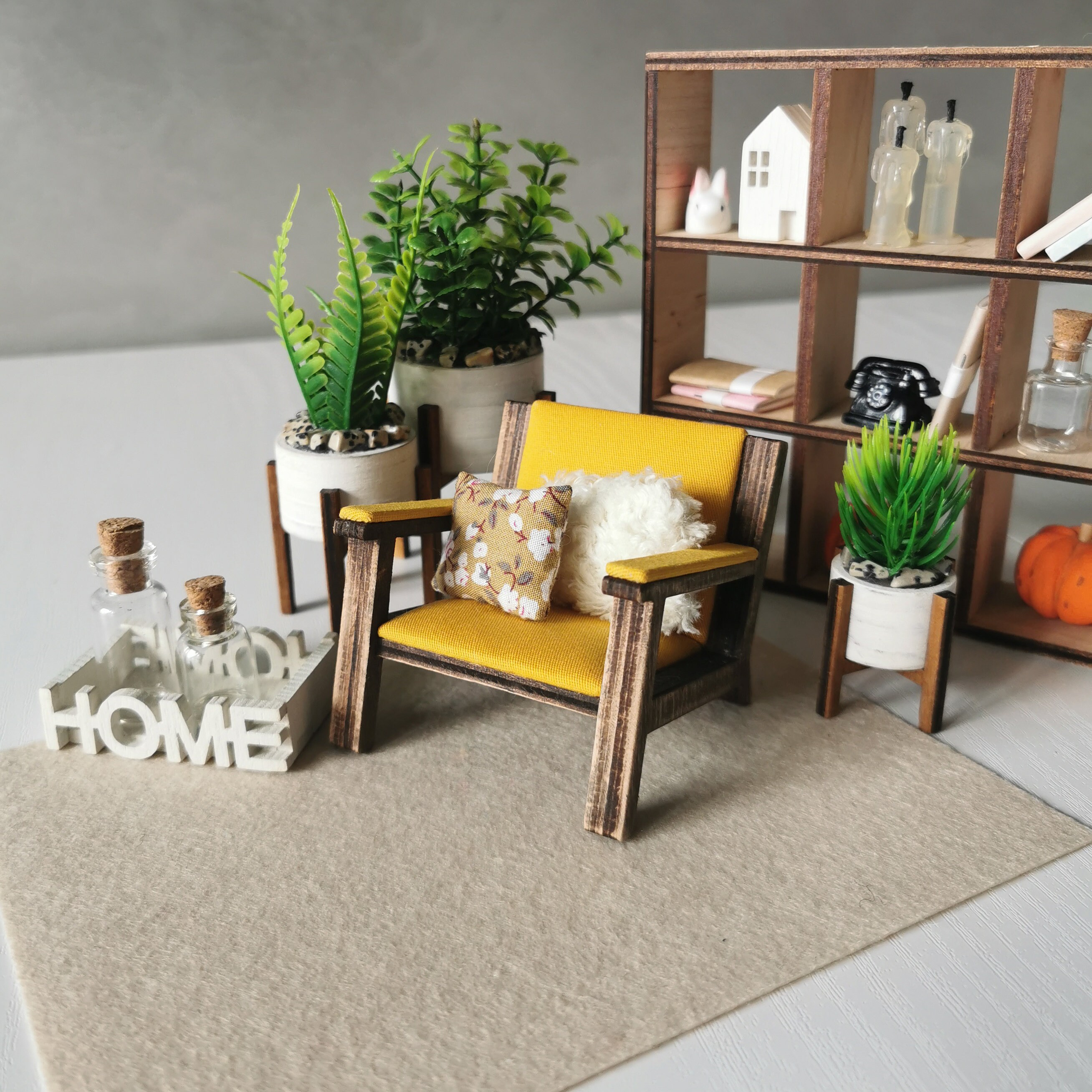 Scale 1/12. Miniature Small Armchair With Two Decorative Pillows. Mini ...