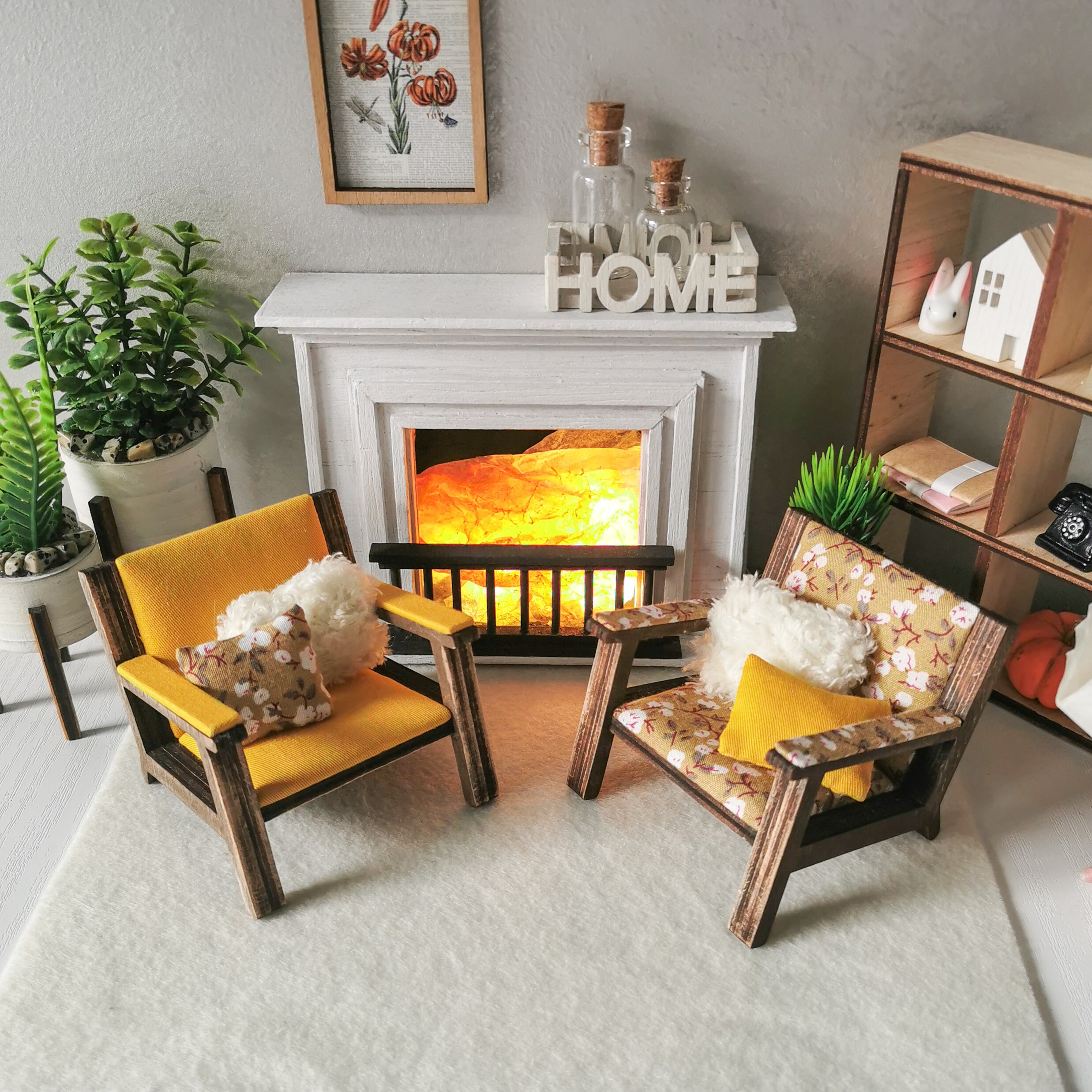 Scale 1/12. Miniature Small Armchair With Two Decorative Pillows. Mini ...