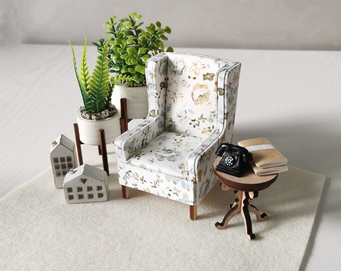 Scale 1/12. Miniature Small White Armchair With a Delicate Pattern on ...
