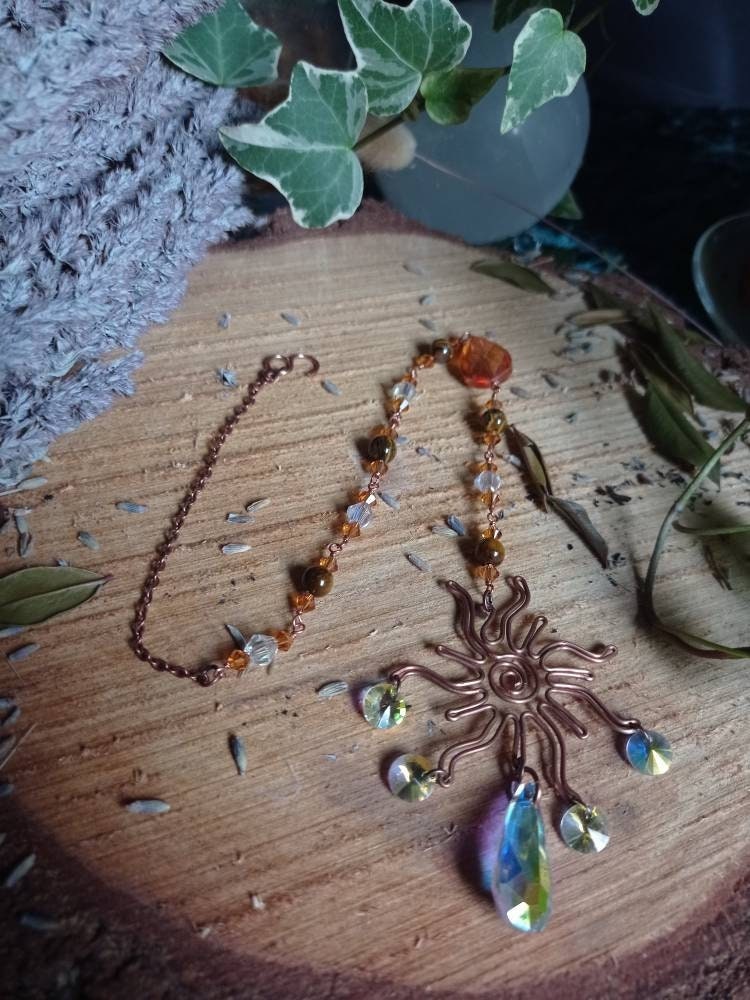 tiger eye sun catcher sun suspension sun sensor wirewrapping cooper ...