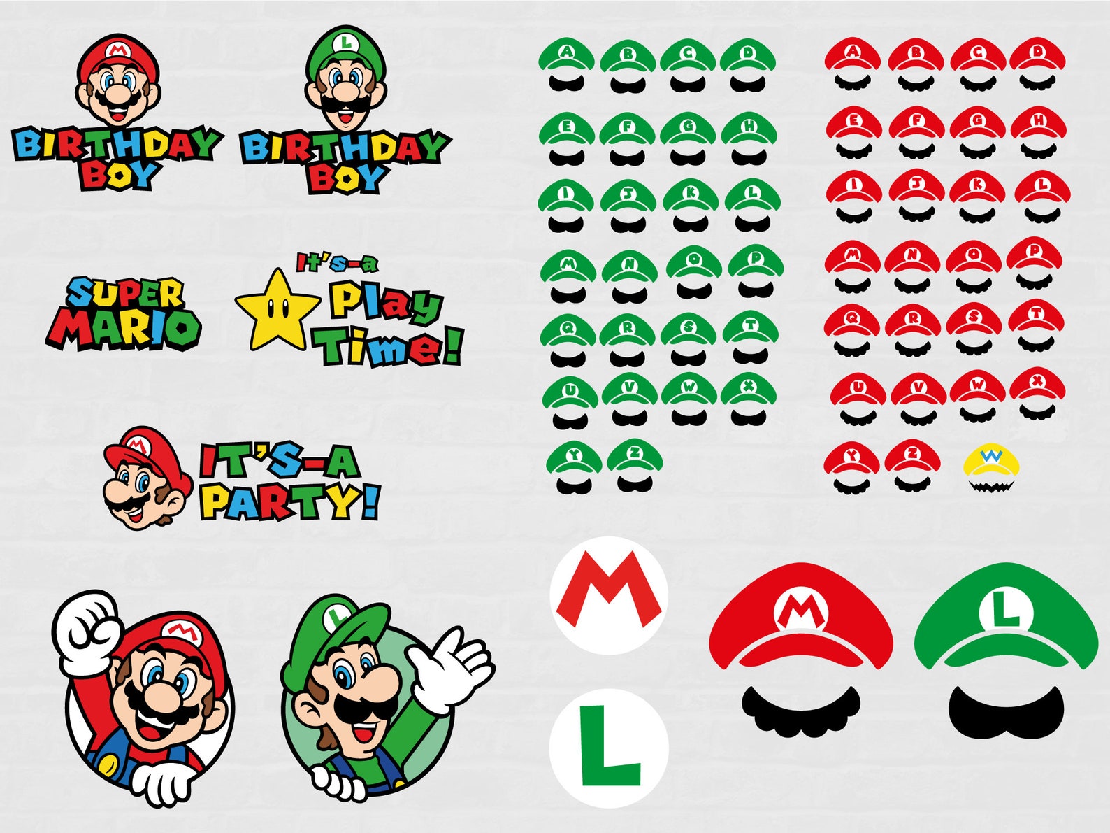 Mario & Luigi Hat Svg Super Mario Svg Birthday Boy Svg Cut - Etsy UK