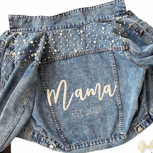 Embroidered Mama Denim Jacket / Mama Jean Jacket / Custom Mama Denim ...
