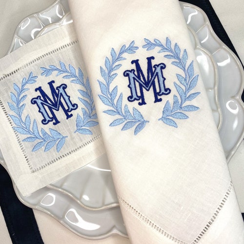 Embroidered Linen Dinner Napkins. Custom Monogrammed With - Etsy