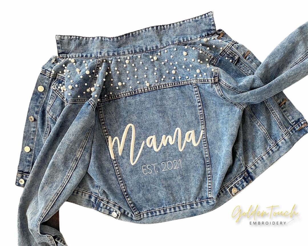 Embroidered Mama Denim Jacket / Mama Jean Jacket / Custom Mama - Etsy