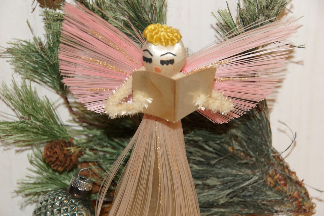 Vintage Spun Glass Pink Angel Tree Topper - Etsy