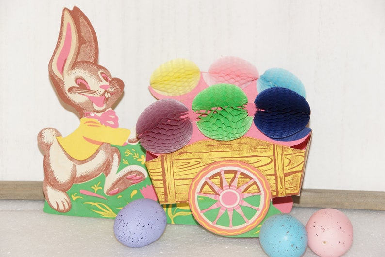 Vintage Honeycomb Easter Bunny With Cart - Etsy