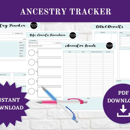 Printable Ancestry Tracker 8.5x11 Sheets Digital Instant PDF - Etsy