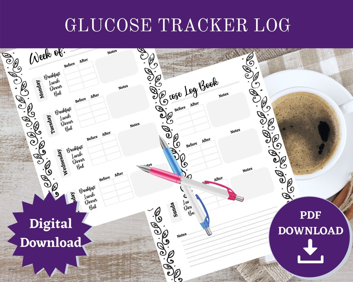 Printable Glucose Tracker Pages | Blood Sugar Log | Diabetes | Pre ...