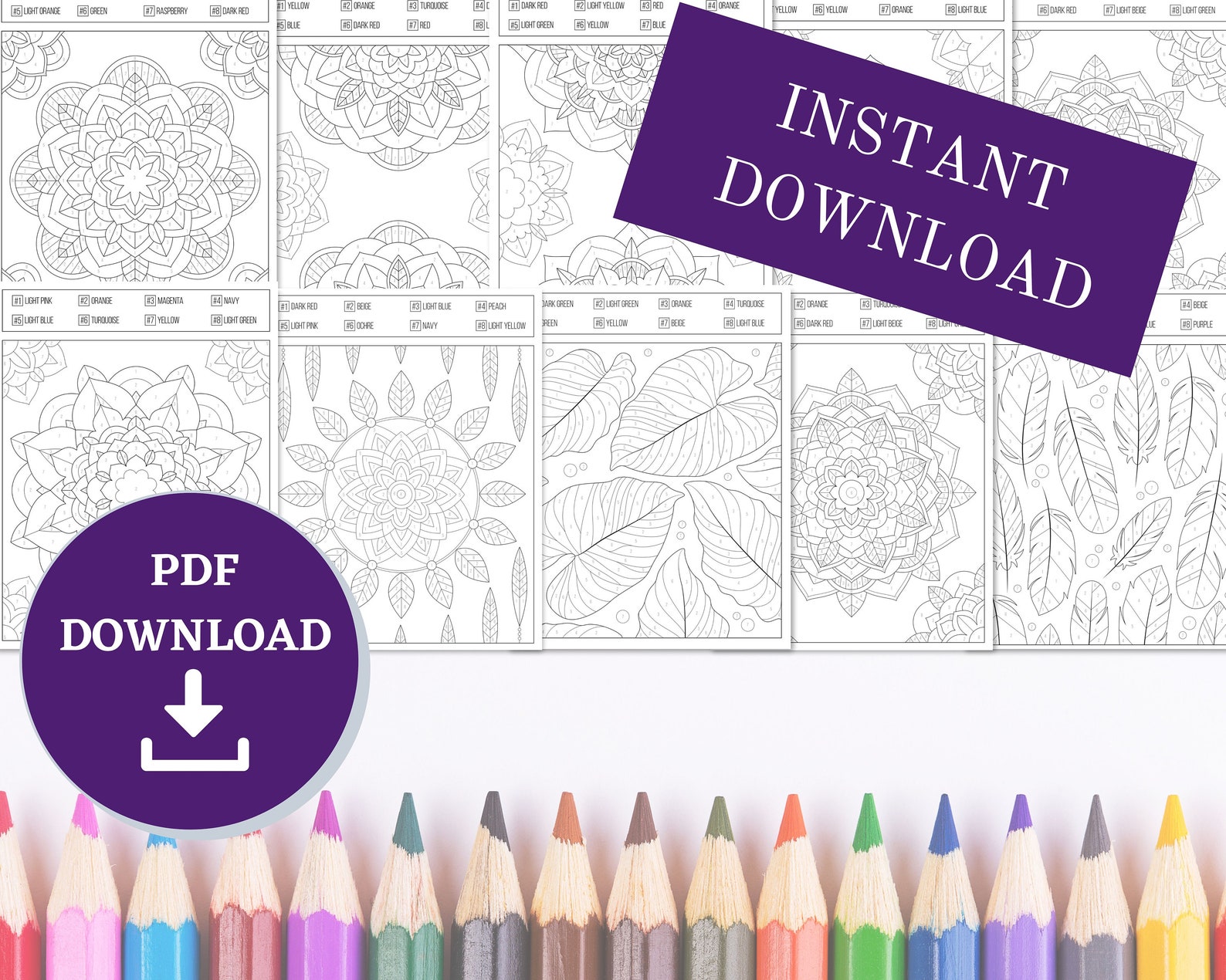 Printable Adult Color by Numbers Coloring Pages | 8.5x11 Sheets Digital ...