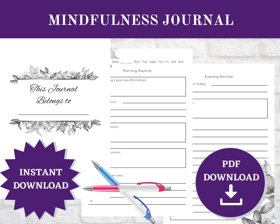 Printable Mindfulness Journal 6x9 Inch Sheets Digital Instant PDF ...
