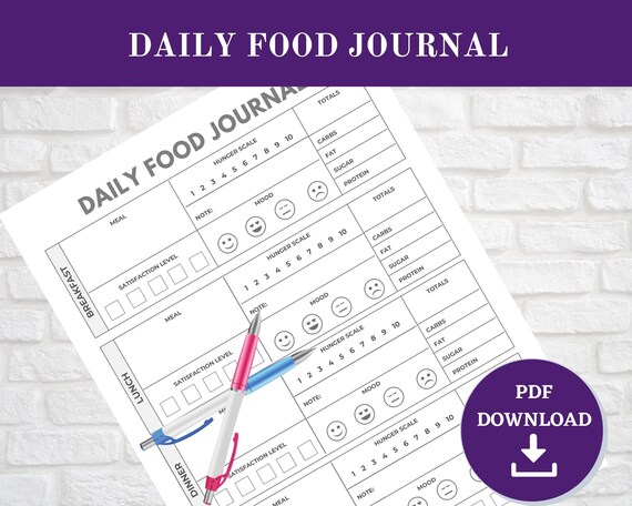 Printable Daily Food Journal 8.5x11 Sheets Digital Instant PDF | Etsy