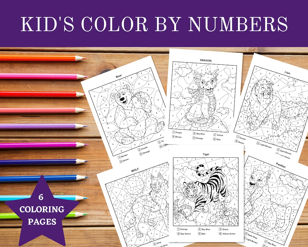 Printable Kid's Color by Numbers Coloring Pages | 8.5x11 Sheets Digital ...