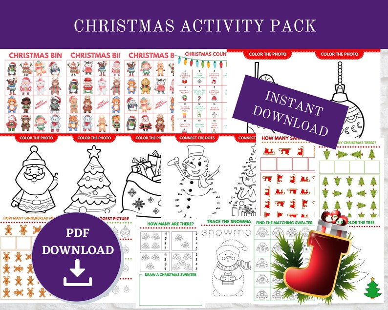 Printable Christmas Activity Pack for Kids 8.5x11 Sheet Digital Instant ...