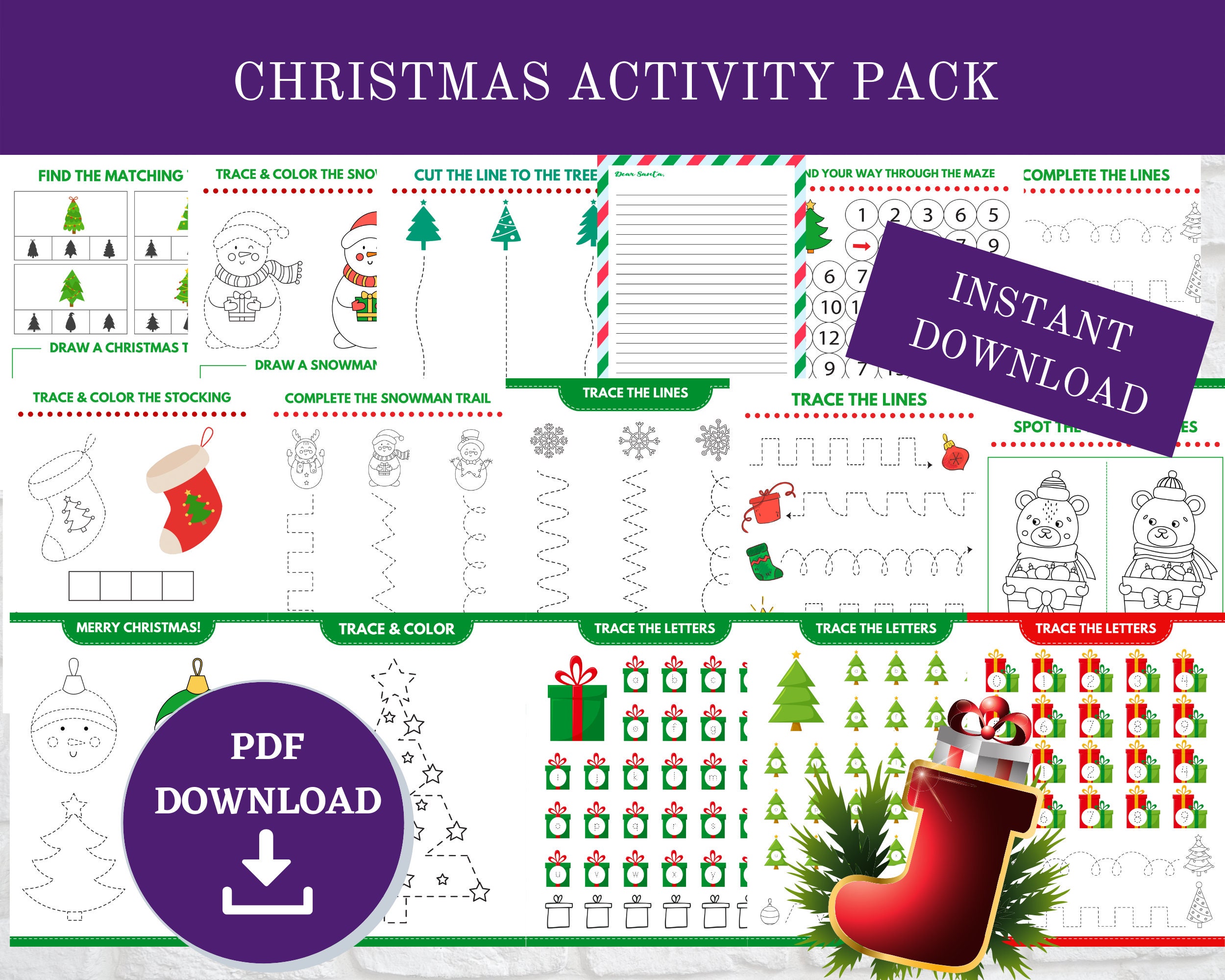 Printable Christmas Activity Pack for Kids | 8.5x11 Sheet Digital ...