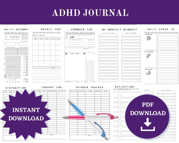 Printable ADHD Journal 8.5X11 Inch Sheets Digital Instant PDF - Etsy