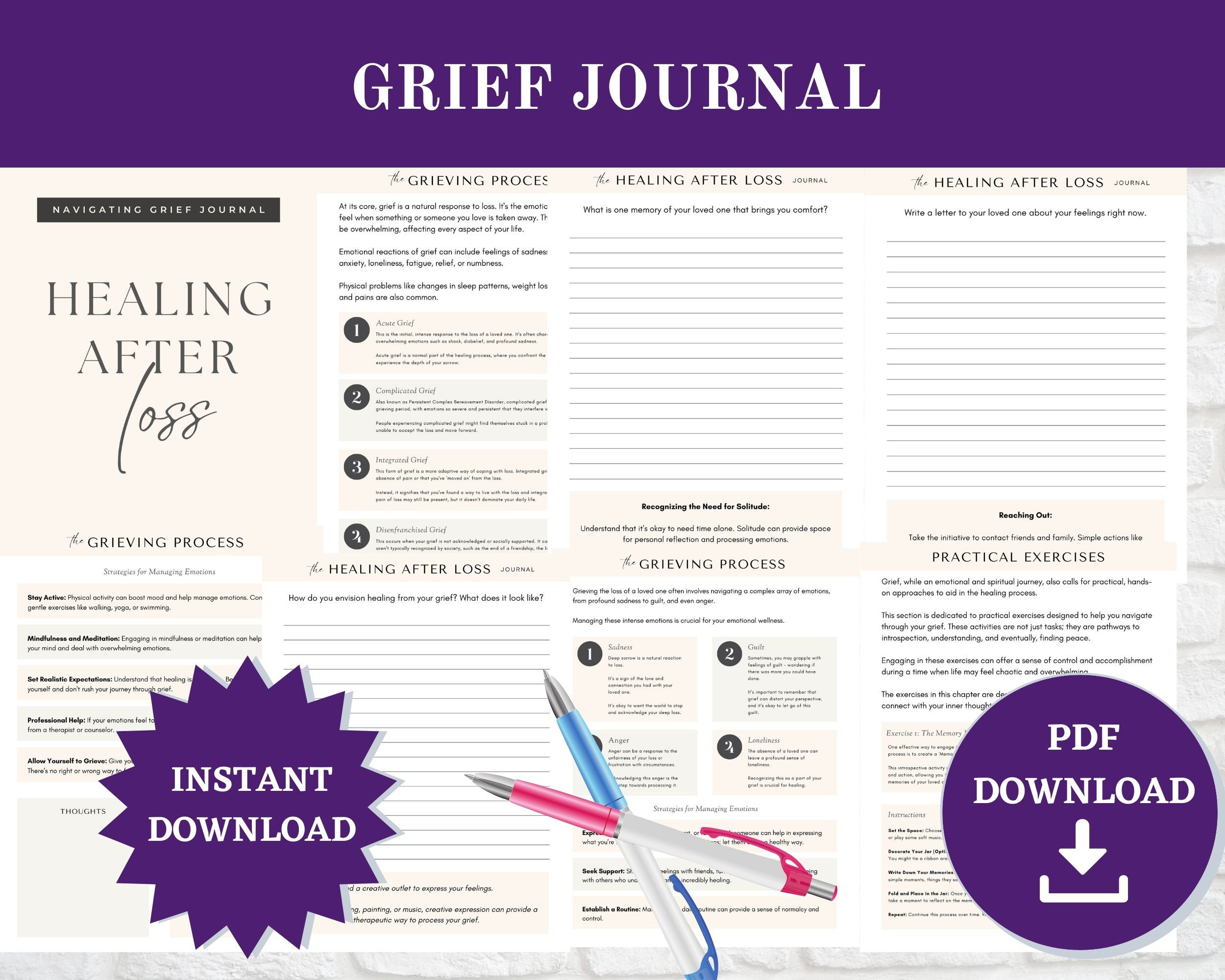 Printable Grief Journal maintenance Prompted Journal 8.5x11 Sheets ...